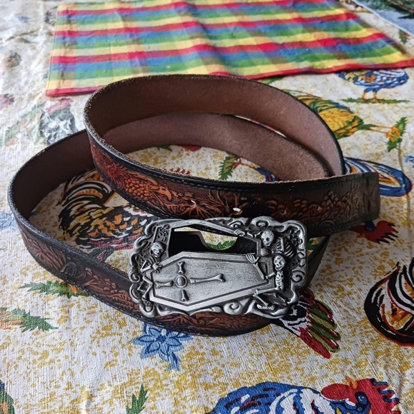 Vintage | Accessories | Vintage Gothic Skeleton Coffin Belt With Buckle ...